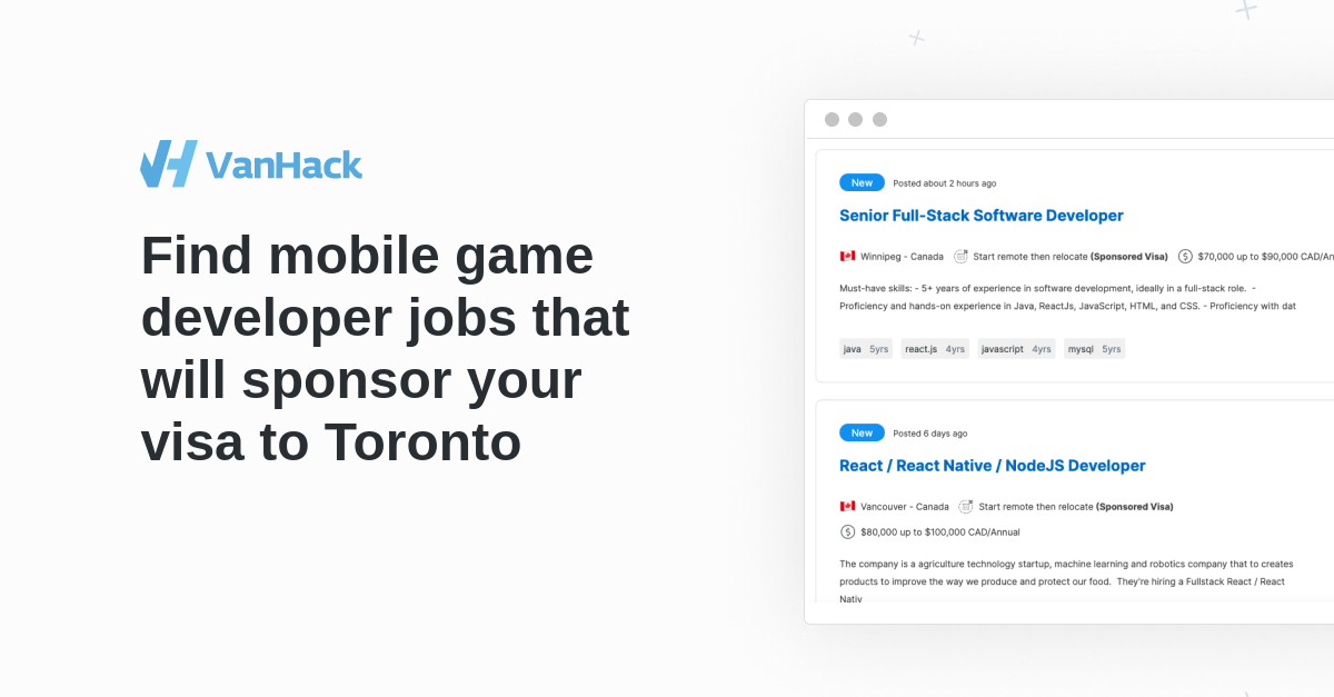 Mobile game developer jobs in Toronto - VanHack